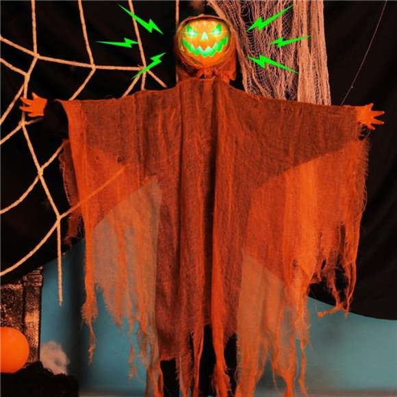 Holiday | Halloween Hanging Pumpkin Ghost Sound Activated 38 Ft ...